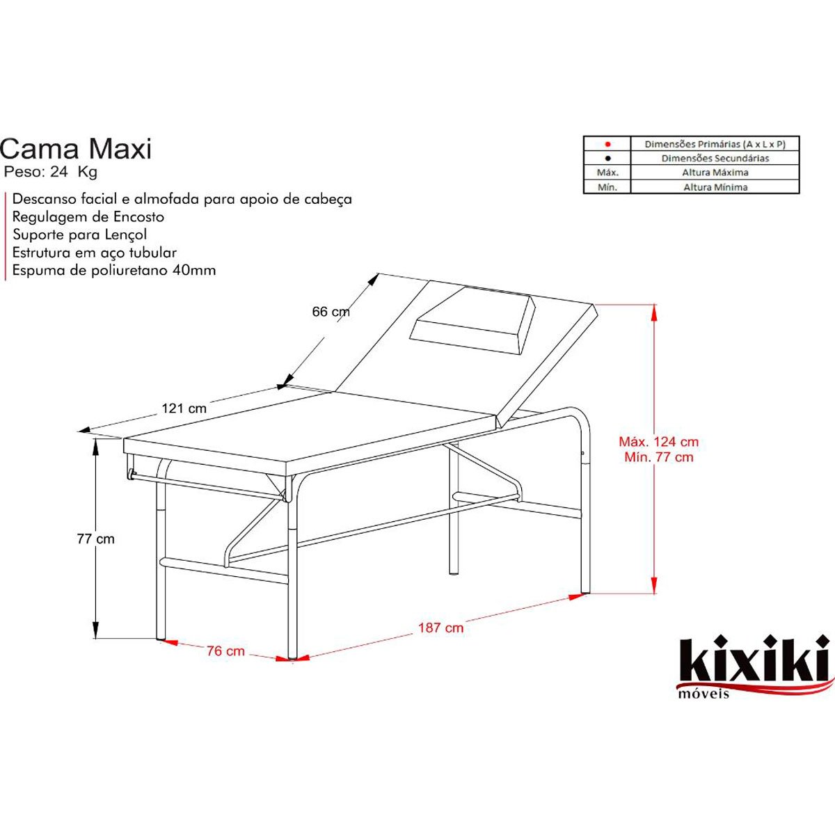 Maca Cama Maxi com Regulagem de Encosto Kixiki Móveis Vinil Altar Branco